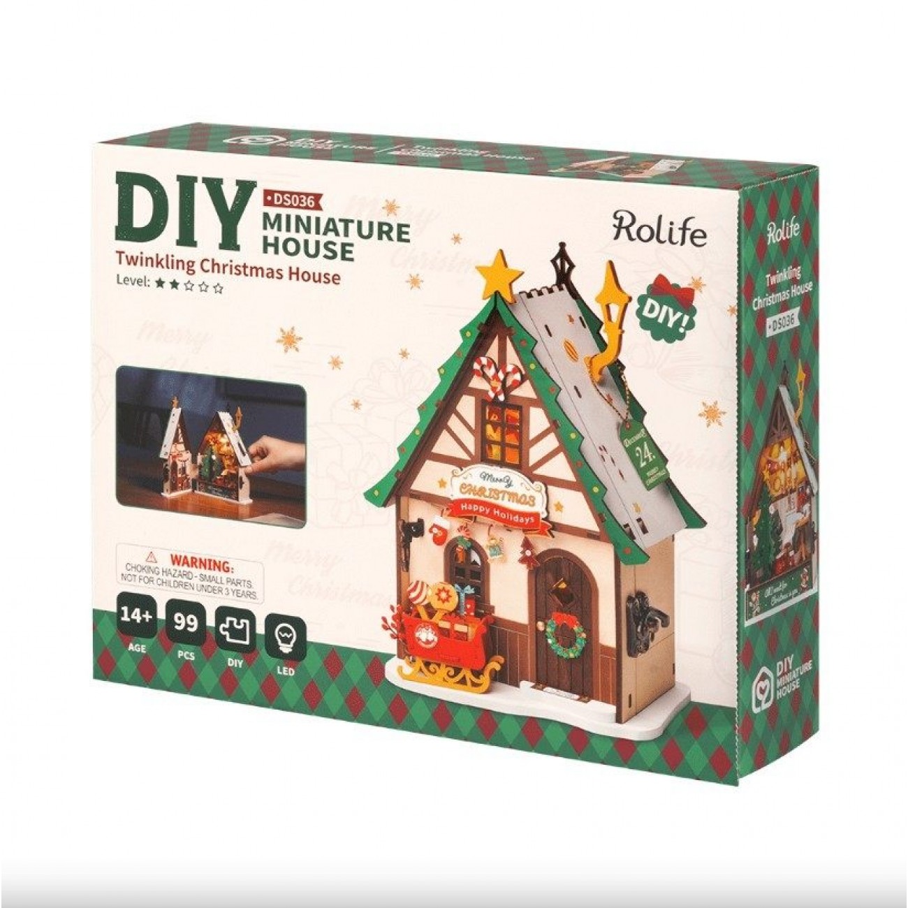 Robotime - Twinkling Christmas House, 3D slagalica - DS036 | Minimals